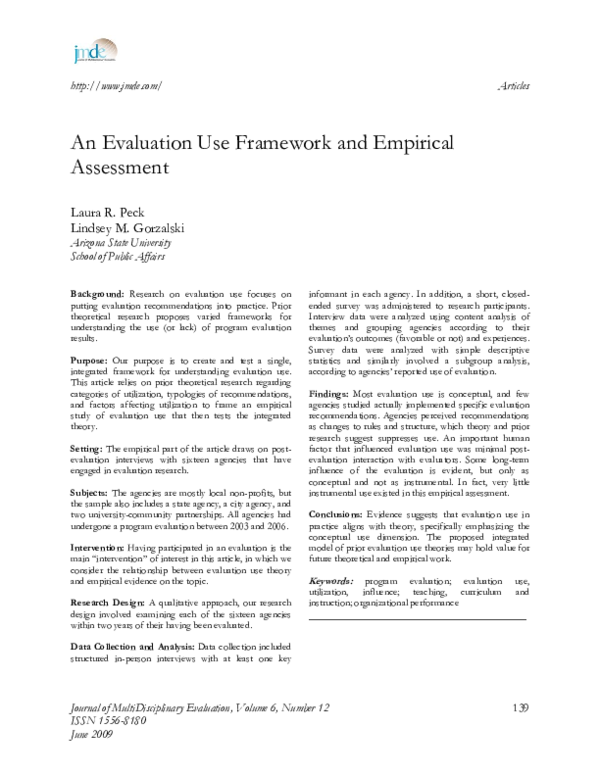 (PDF) An Evaluation Use Framework and Empirical Assessment