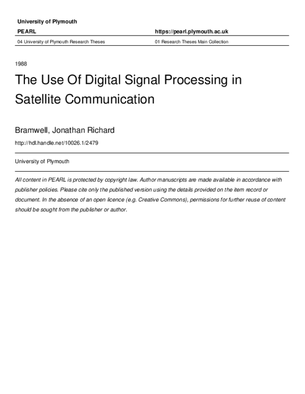 (PDF) The Use Of Digital Signal Processing in Satellite Communication