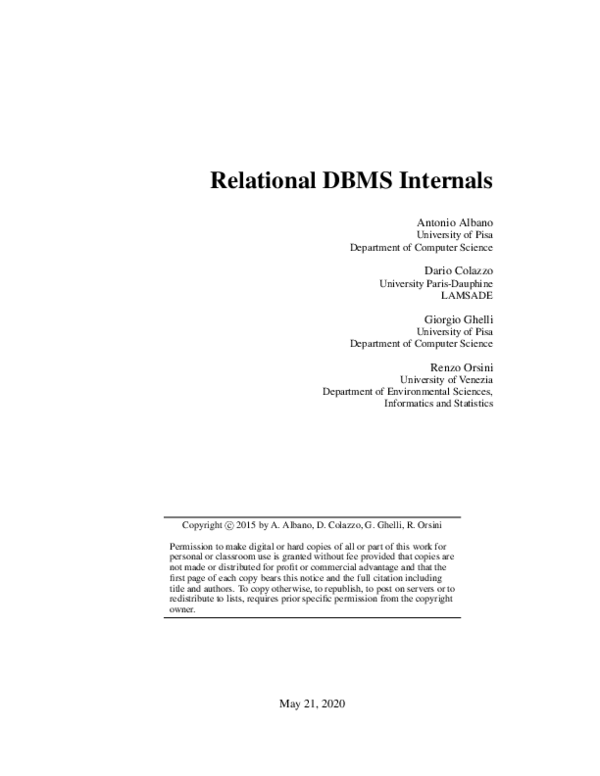 (PDF) Relational DBMS Internals | Renzo Orsini - Academia.edu