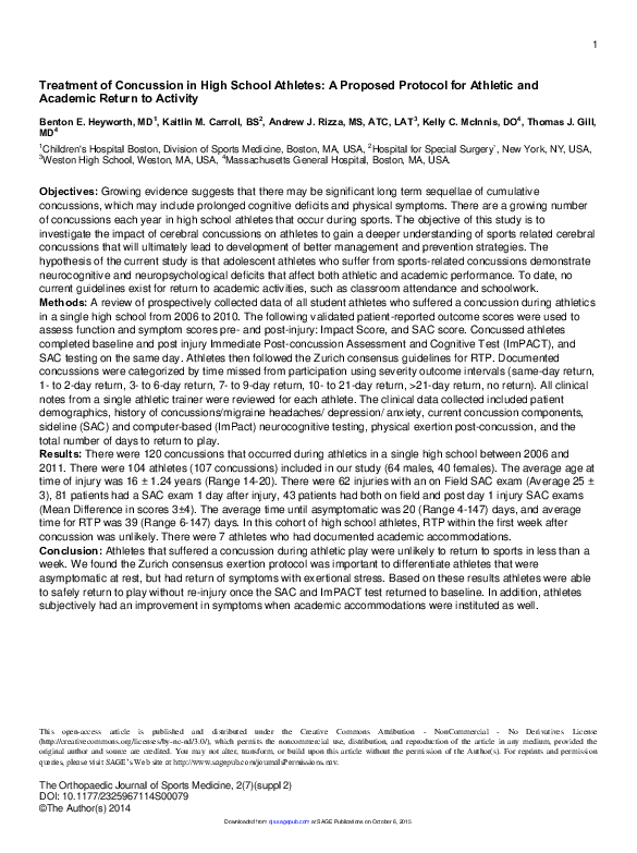 (PDF) Treatment of Concussion in High School Athletes: A Proposed ...