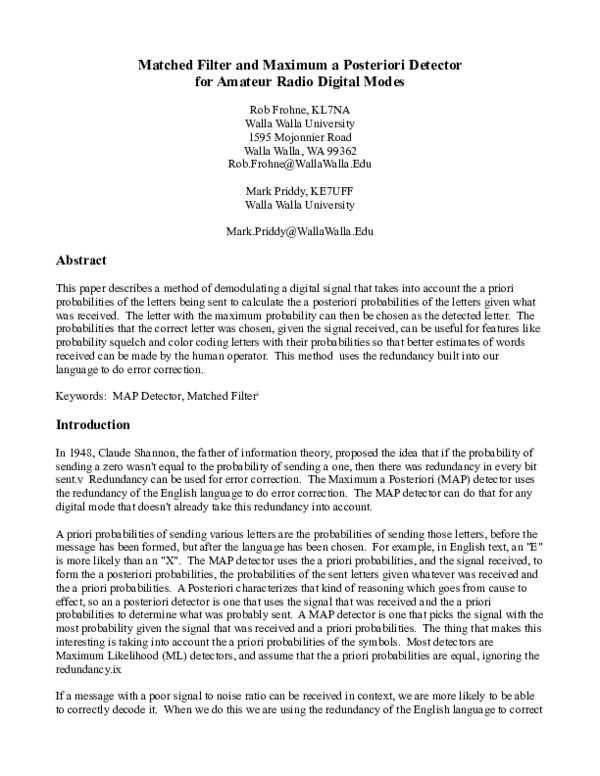 (PDF) Matched Filter and Maximum a Posteriori Detector for Amateur ...