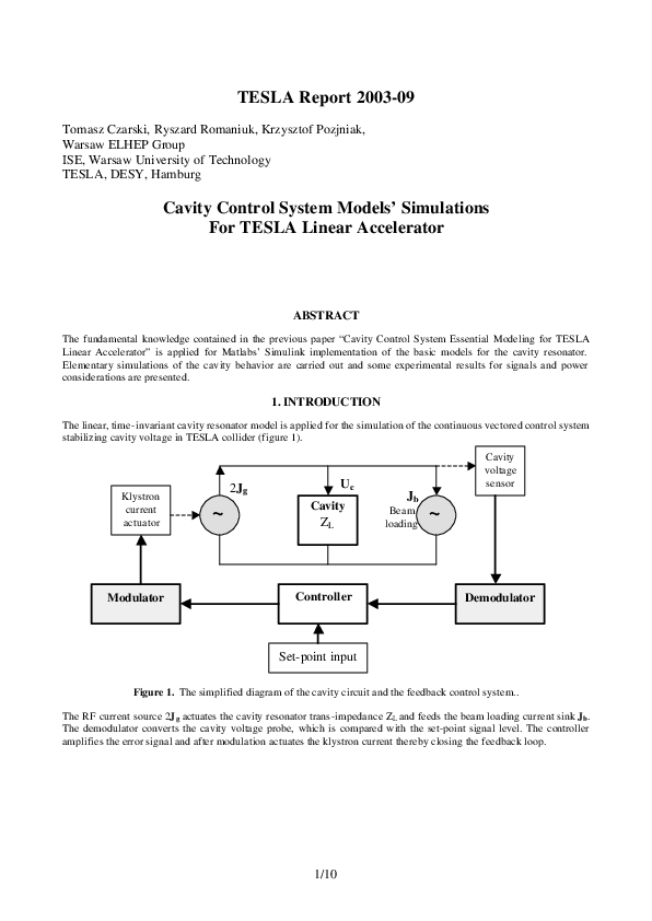 (PDF) Cavity Control System Models’ Simulations For TESLA Linear ...