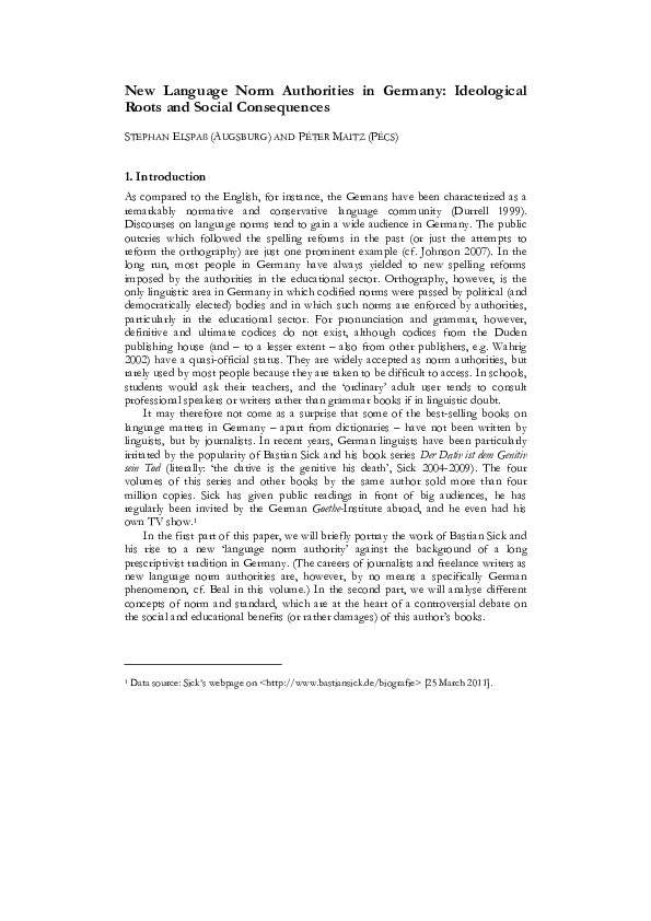 (PDF) New Norms in German Language: Roots and Social Impact