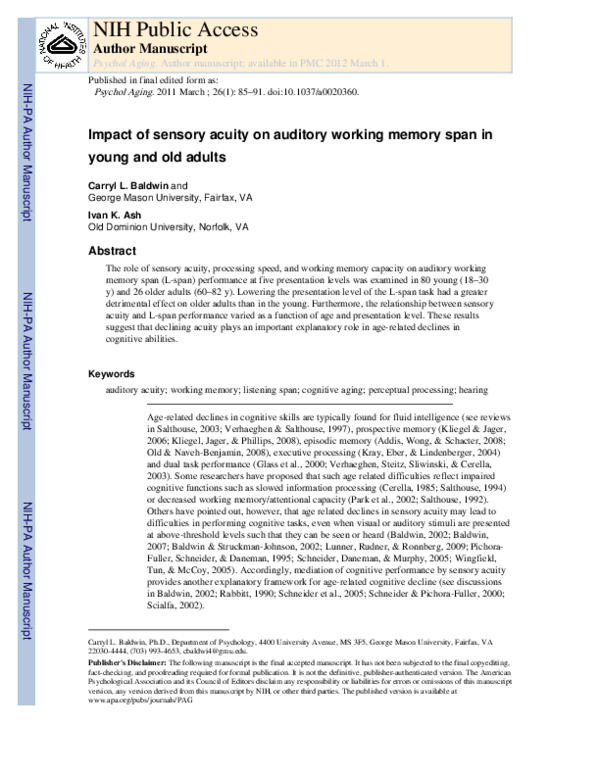 (PDF) Impact of sensory acuity on auditory working memory span in young and older adults ...