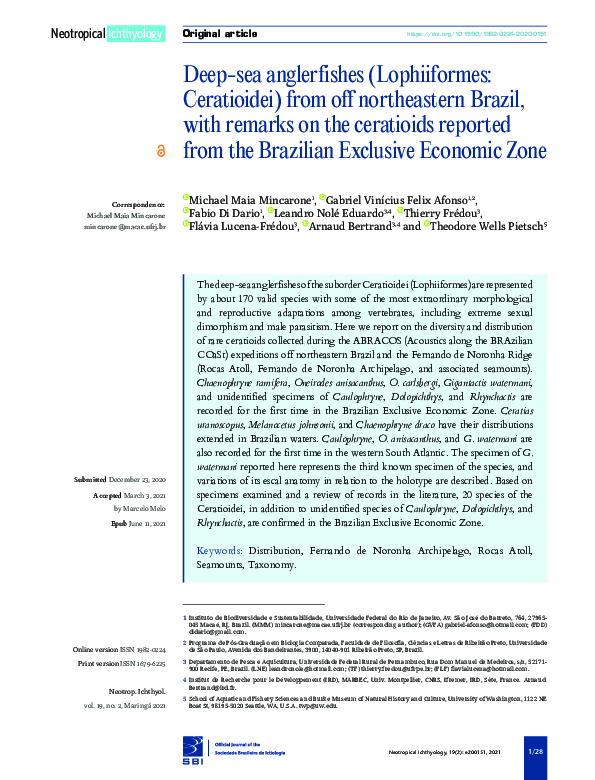 (PDF) Deep-sea anglerfishes (Lophiiformes: Ceratioidei) from off ...