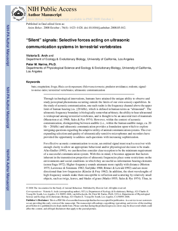 (PDF) “Silent” signals: Selective forces acting on ultrasonic ...