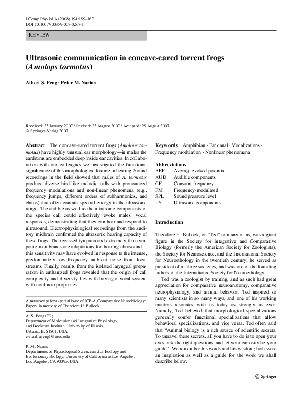 (PDF) Ultrasonic communication in concave-eared torrent frogs (Amolops ...