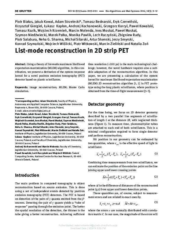 (PDF) List-mode reconstruction in 2D strip PET