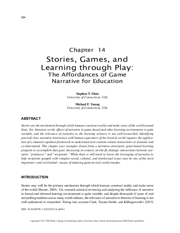 (PDF) Stories, Games, and Learning through Play: The Affordances of ...