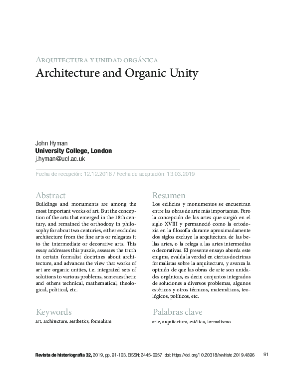 (PDF) Architecture and organic unity = Arquitectura y unidad orgánica