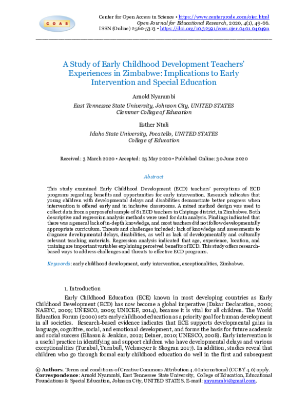 (PDF) A Study of Early Childhood Development Teachers’ Experiences in ...