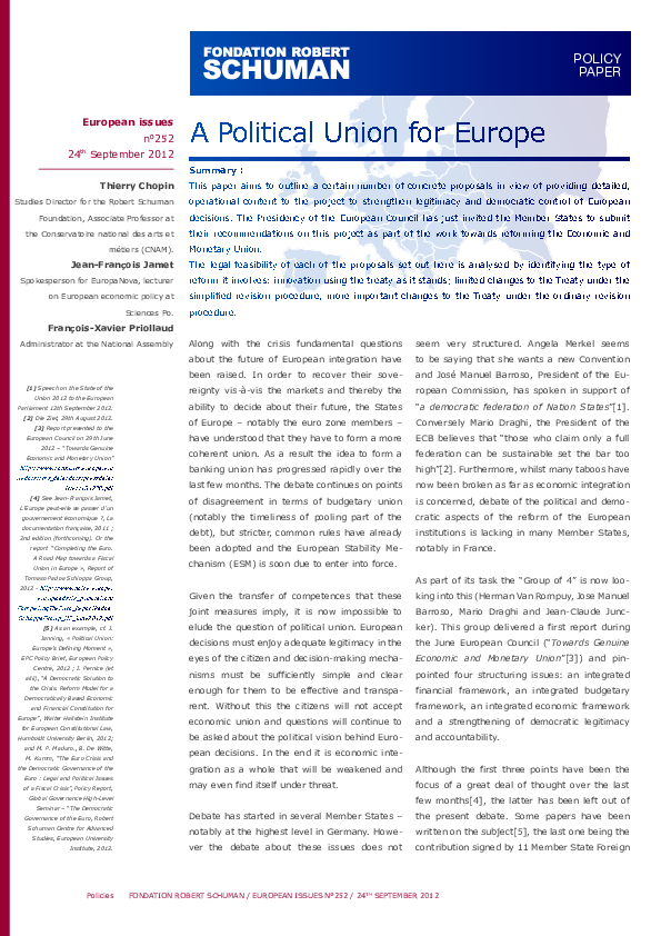 (PDF) A Political Union for Europe