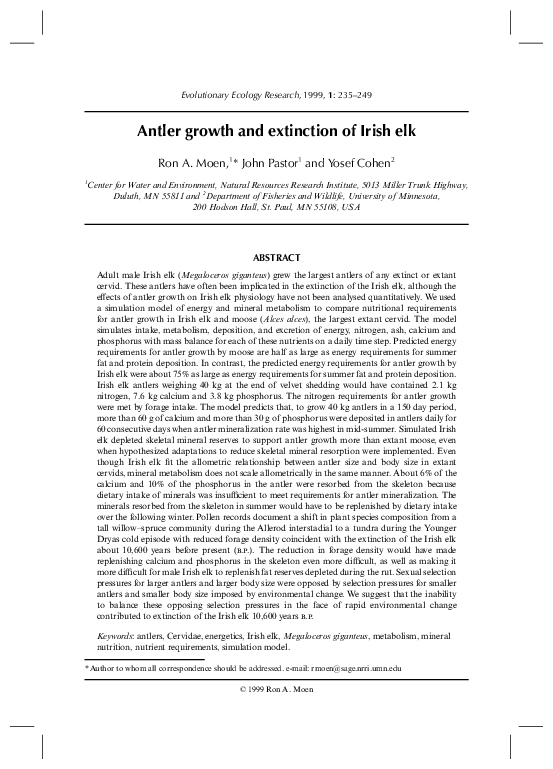 (PDF) Antler growth and extinction of Irish elk