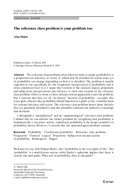 (PDF) The reference class problem is your problem too