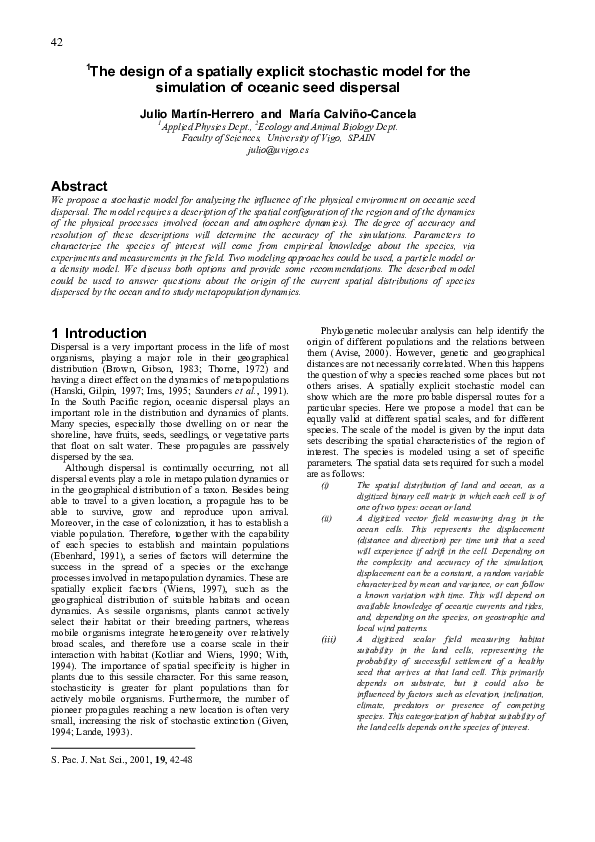 Pdf The Design Of A Spatially Explicit Stochastic Model For The Simulation Of Oceanic Seed