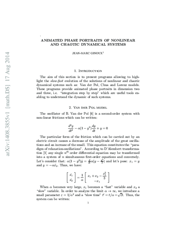 (PDF) Animated phase portraits of nonlinear and chaotic dynamical systems