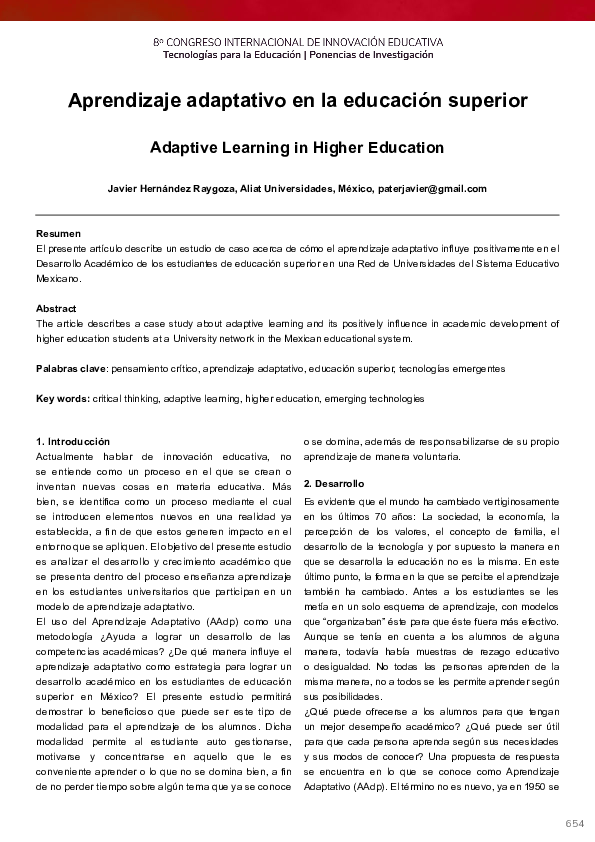 (PDF) Aprendizaje adaptativo en la educación superior Adaptive Learning in Higher Education