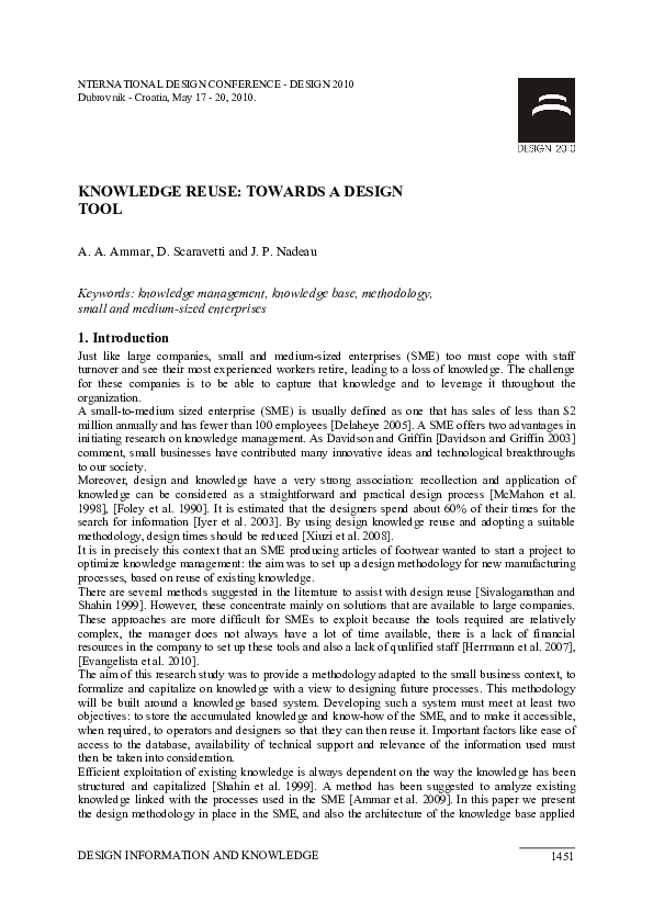 (PDF) Knowledge Reuse : Towards a Design Tool