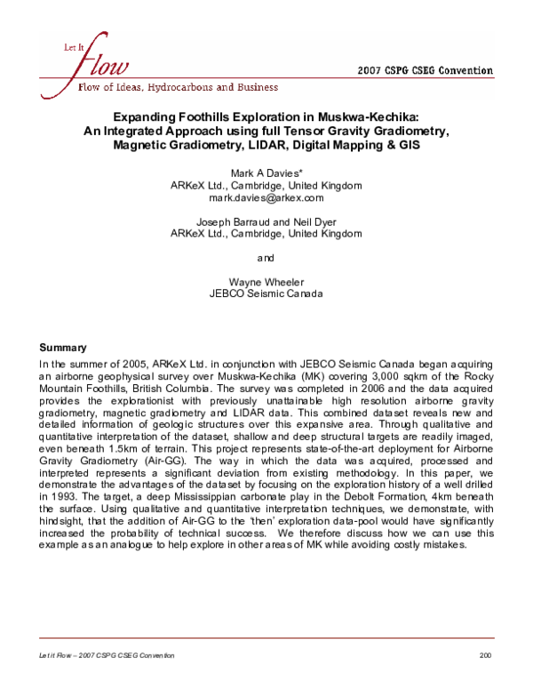 (PDF) Expanding Foothills Exploration in Muskwa-Kechika: An Integrated ...