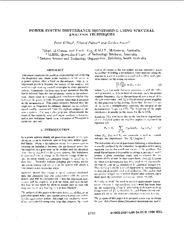 (PDF) Power system disturbance monitoring using spectral analysis ...