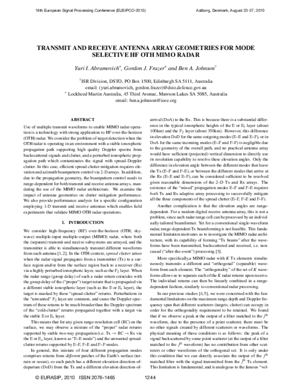 (PDF) Transmit and Receive Antenna Array Geometries for Mode Selective HF Oth Mimo Radar