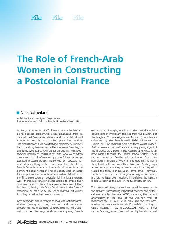 (PDF) The Role of French-Arab Women in Constructing a Postcolonial France
