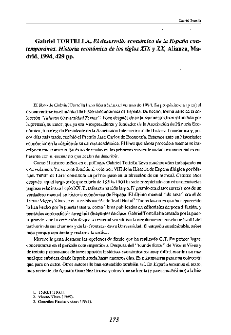 (PDF) Gabriel Tortella, El desarrollo económico de la España ...
