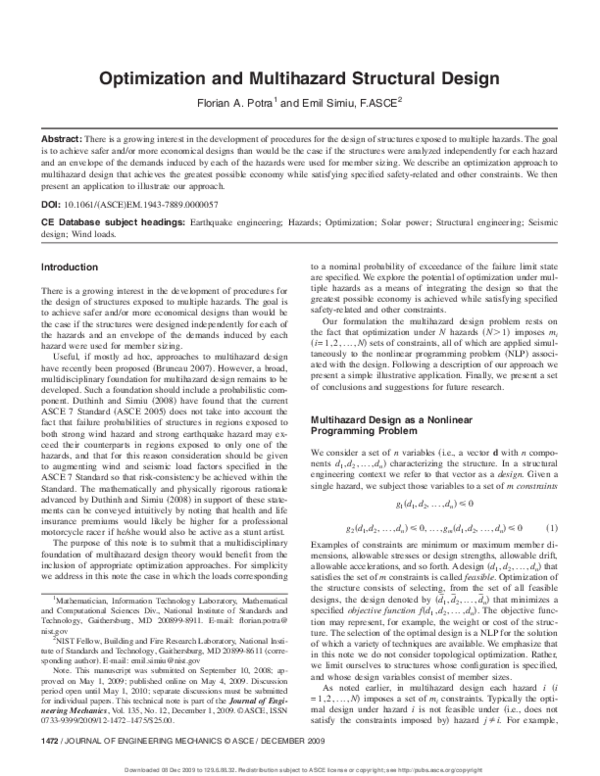 (PDF) Optimization and Multihazard Structural Design | Florian Potra - Academia.edu
