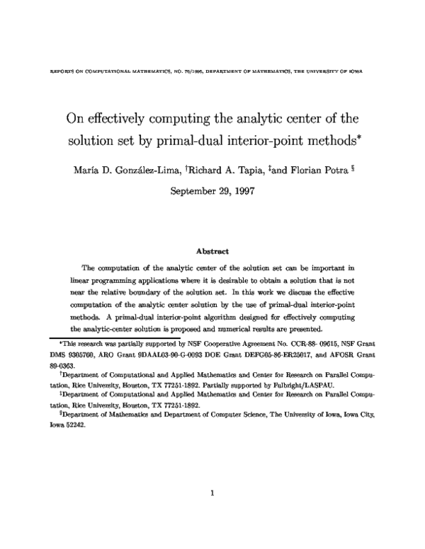 (PDF) On Effectively Computing the Analytic Center of the Solution Set ...