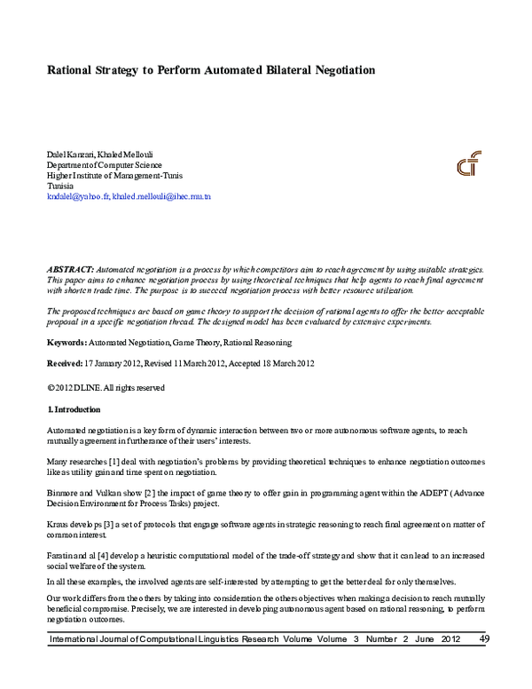 (PDF) Rational Strategy to Perform Automated Bilateral Negotiation