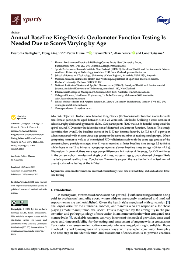 (PDF) Annual Baseline King-Devick Oculomotor Function Testing Is Needed ...