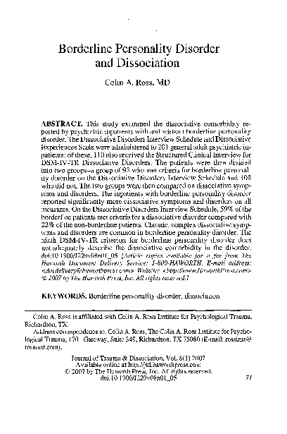 (PDF) Borderline Personality Disorder and Dissociation