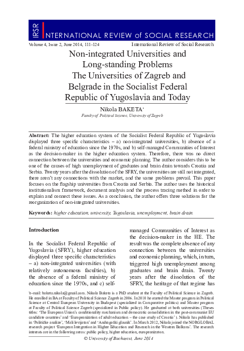 (PDF) Non-integrated Universities and Long-standing Problems