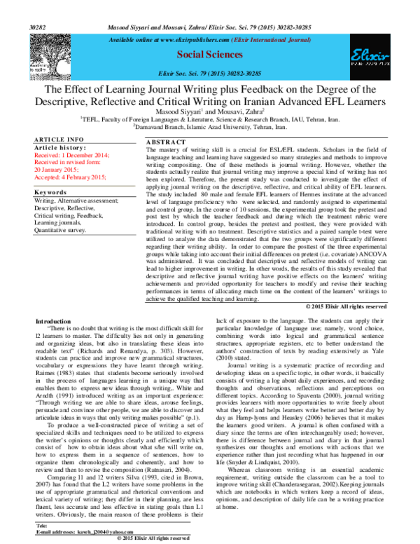 (PDF) The Effect of Learning Journal Writing plus Feedback on the ...