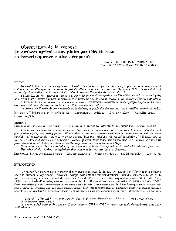 (PDF) Observation de la réponse de surfaces agricoles aux pluies par ...