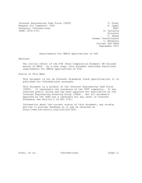 (PDF) Requirements for GMPLS applications of PCE