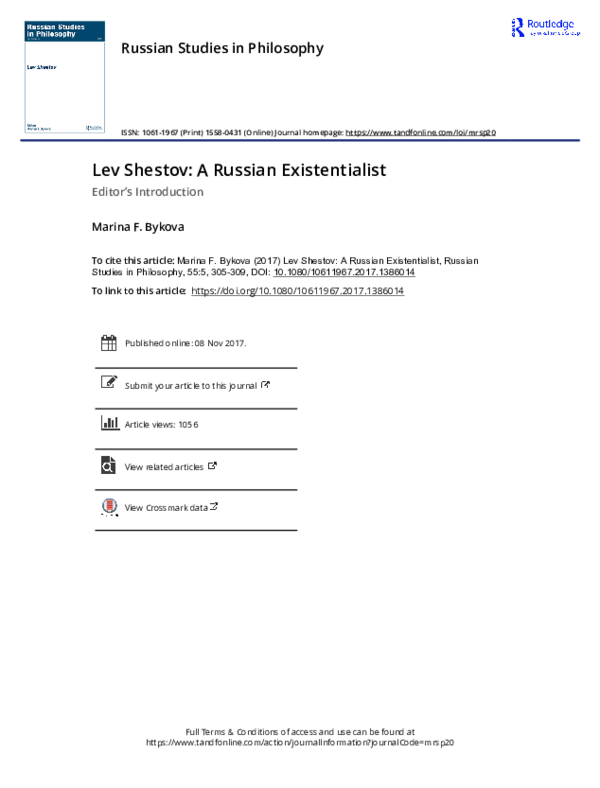 (PDF) Lev Shestov: A Russian Existentialist