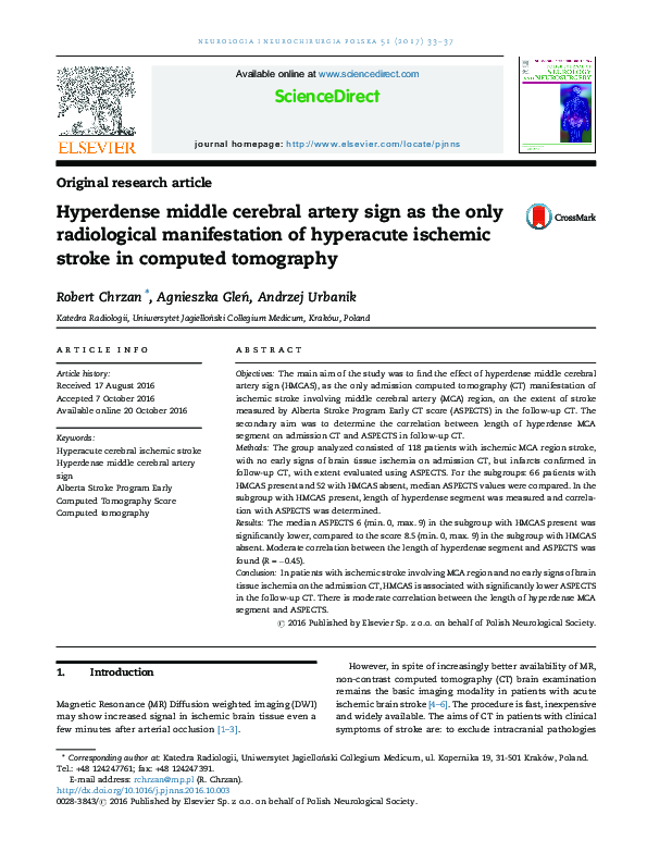(PDF) The CT-Defined Hyperdense Arterial Sign as a Marker for Acute Intracerebral Large Vessel ...