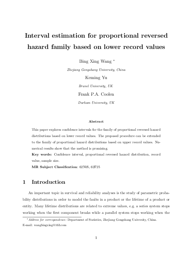 (PDF) Interval estimation for proportional reversed hazard family based on lower record values