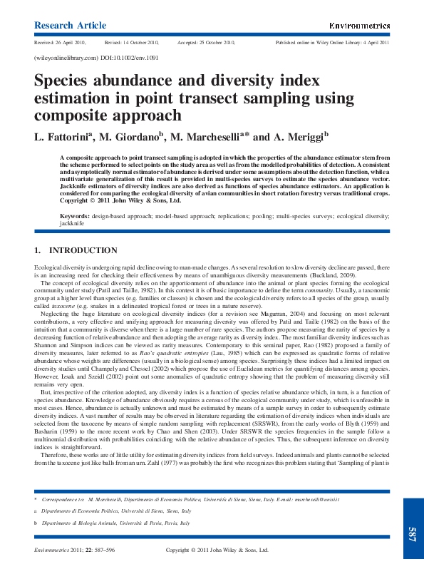(PDF) Species abundance and diversity index estimation in point ...