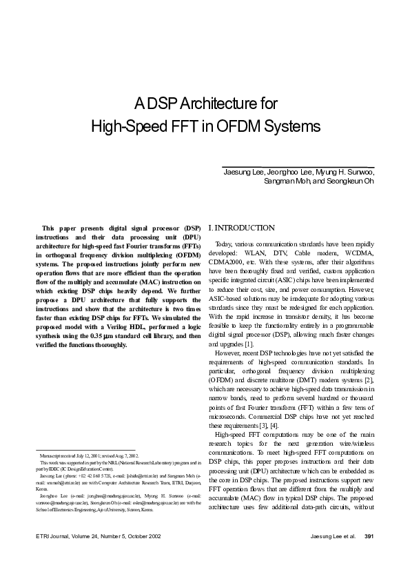 Pdf A Dsp Architecture For High Speed Fft In Ofdm Systems