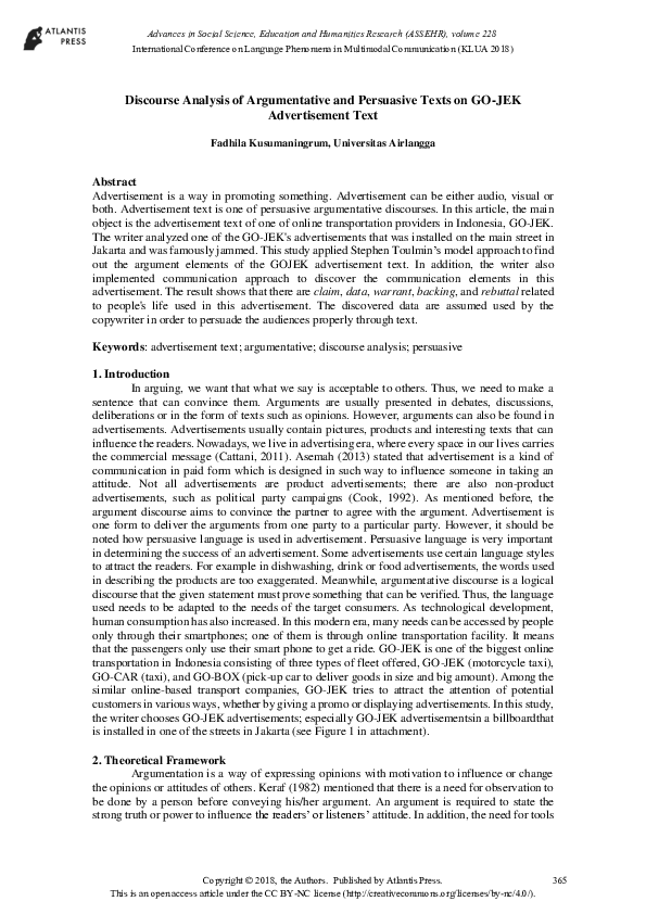 (PDF) Discourse Analysis of Argumentative and Persuasive Texts on GO-JEK Advertisement Text ...