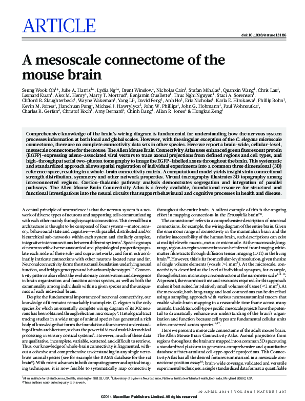 (PDF) A mesoscale connectome of the mouse brain