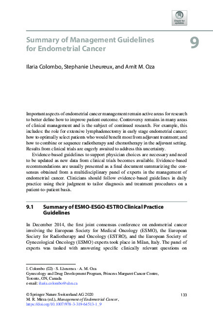 (PDF) Summary of Management Guidelines for Endometrial Cancer
