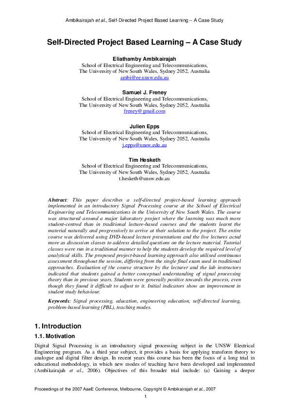 (PDF) Self-Directed Project Based Learning - A Case Study