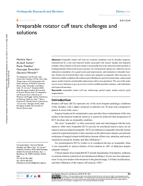 (PDF) Irreparable rotator cuff tears: challenges and solutions