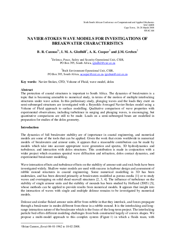 (PDF) Navier-Stokes Wave Models for Investigations of Breakwater ...