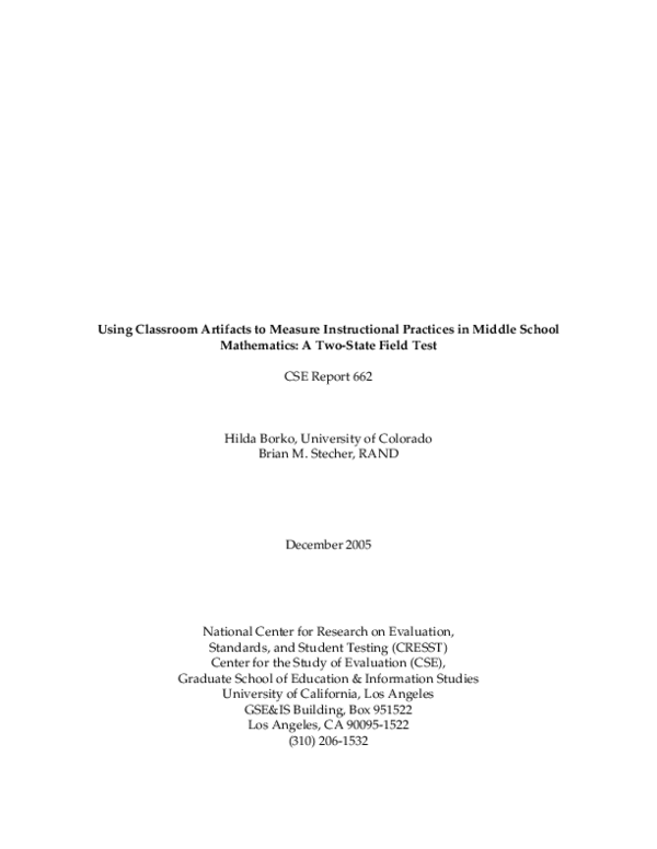 (PDF) Using Classroom Artifacts to Measure Instructional Practices in Middle School Mathematics