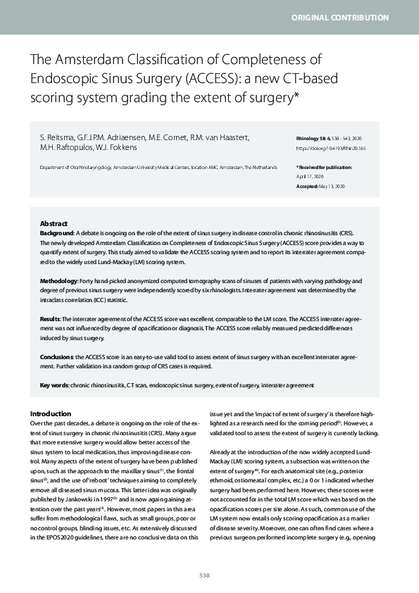 (PDF) The Amsterdam Classification of Completeness of Endoscopic Sinus ...