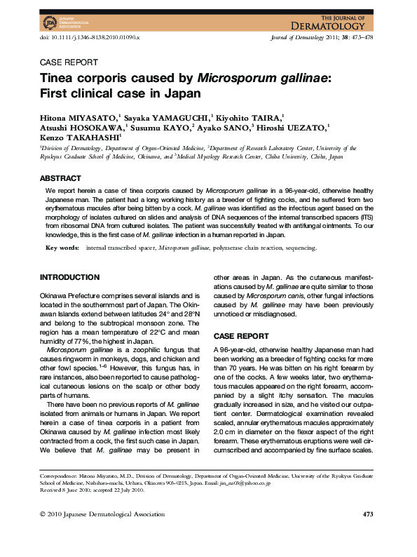 (PDF) Tinea corporis caused by Microsporum gallinae: First clinical ...